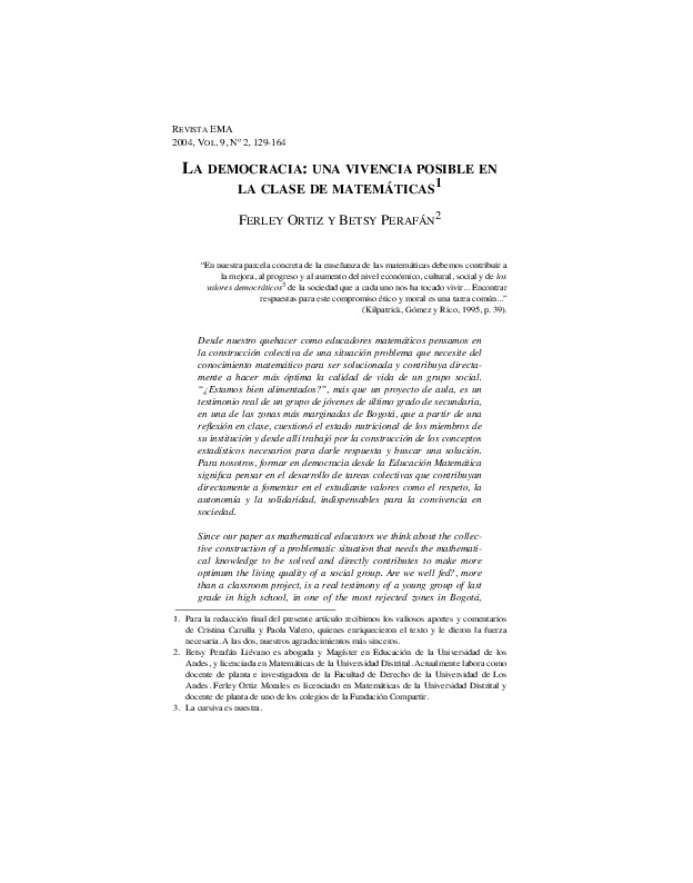 La democracia: una vivencia posible en la clase de matemáticas - Funes