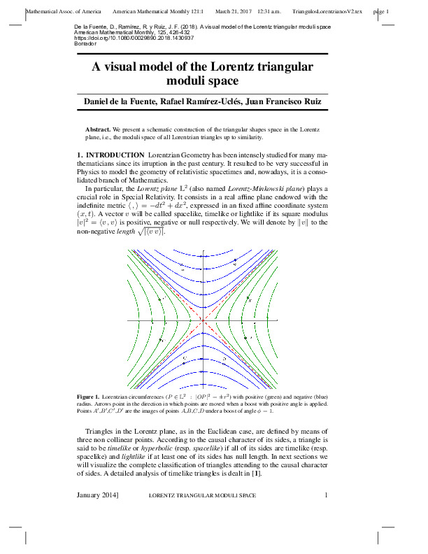 A visual model of the Lorentz triangular moduli space - Funes