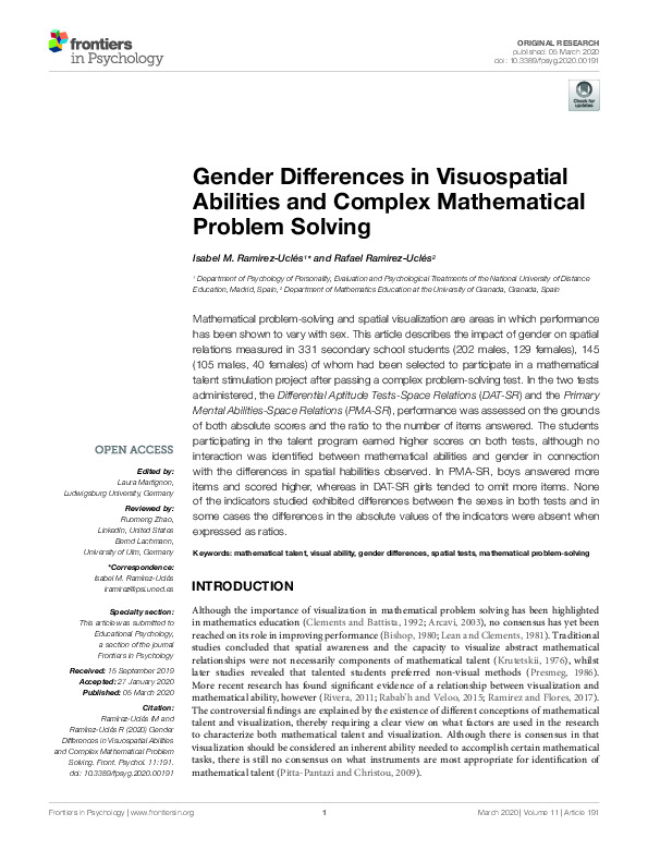Gender differences in visuospatial abilities and complex mathematical ...