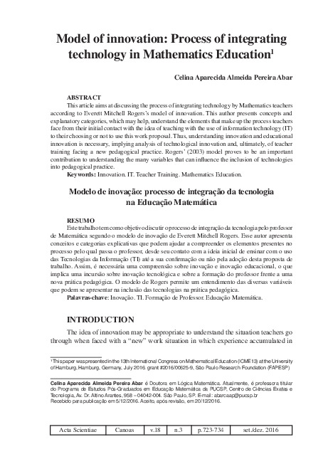 Model of innovation: process of integrating technology in mathematics ...
