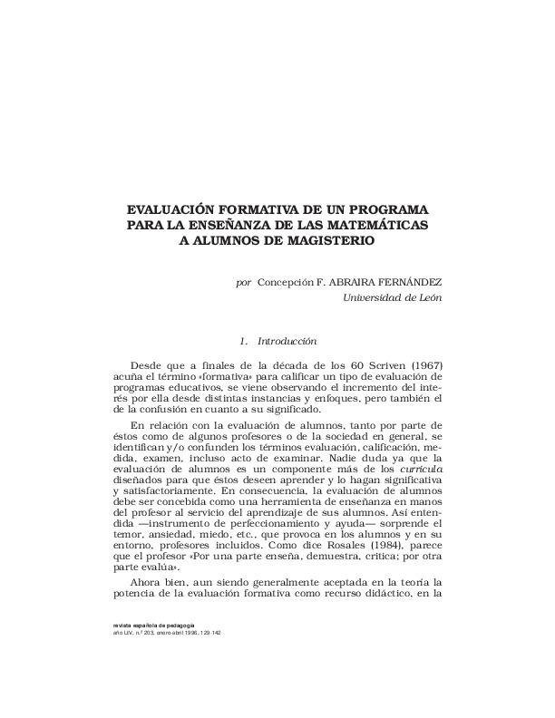 Evaluación formativa de un programa para la enseñanza las matemáticas a alumnos de magisterio ...