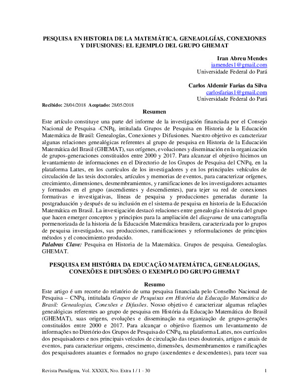 Pesquisa en historia de la matemática, genealogías, conexiones y ...