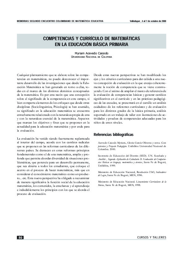 Competencias y currículo de matemáticas en la educación básica primaria ...
