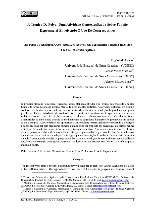 A técnica de Polya: uma atividade contextualizada sobre função ...