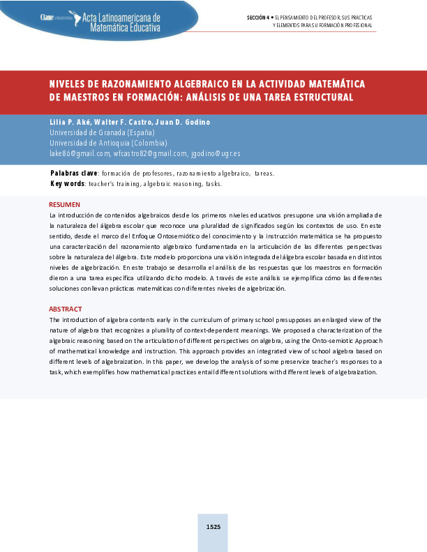 Niveles de razonamiento algebraico en la actividad matemática de ...