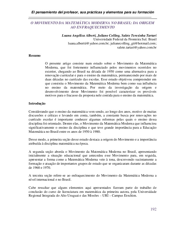 O movimento da matemática moderna no brasil: da origen ao ...