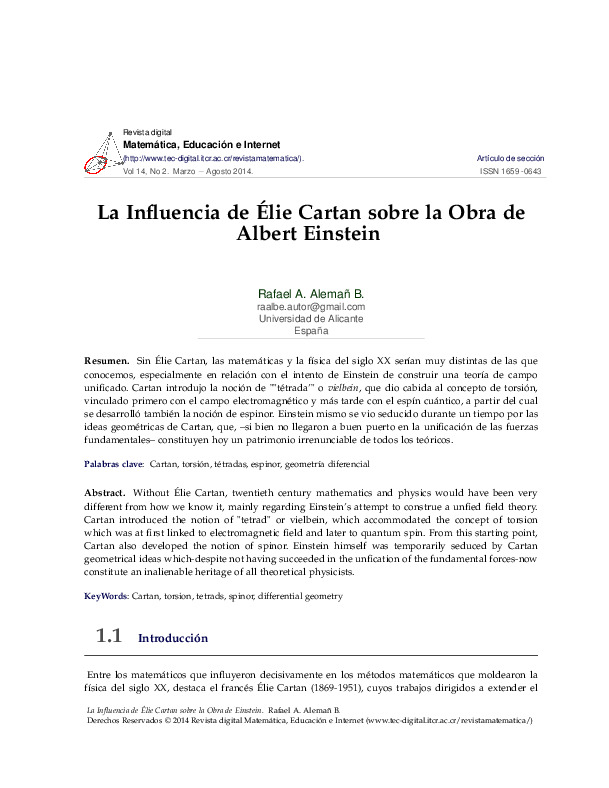 La Influencia de Élie Cartan sobre la obra de Albert Einstein - Funes