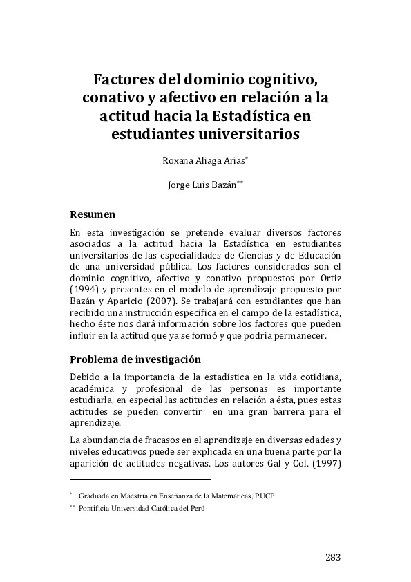 Factores del dominio cognitivo, conativo y afectivo en relación a la ...