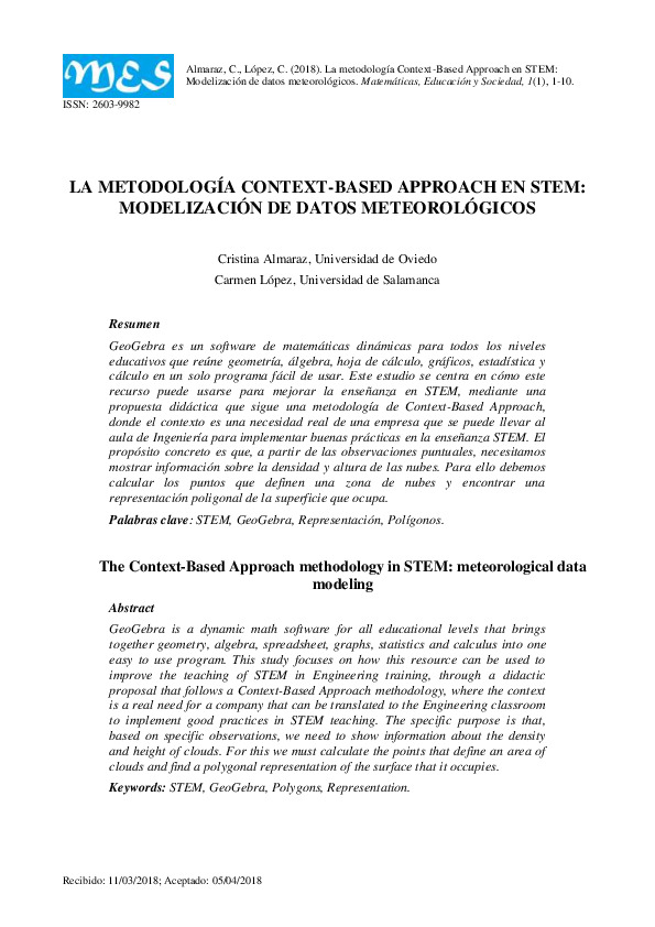 Metodología Context-Based Approach en STEM: modelización de datos ...