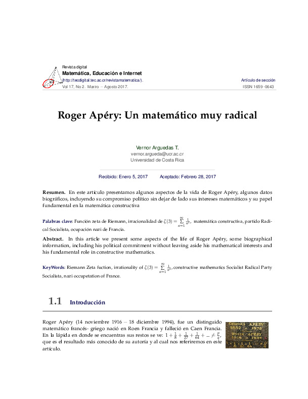 Roger Apéry: un matemático muy radical - Funes