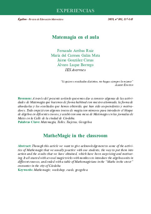 Matemagia en el aula - Funes