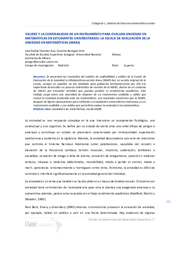 Validez y la confiabilidad de un instrumento para evaluar ansiedad en ...