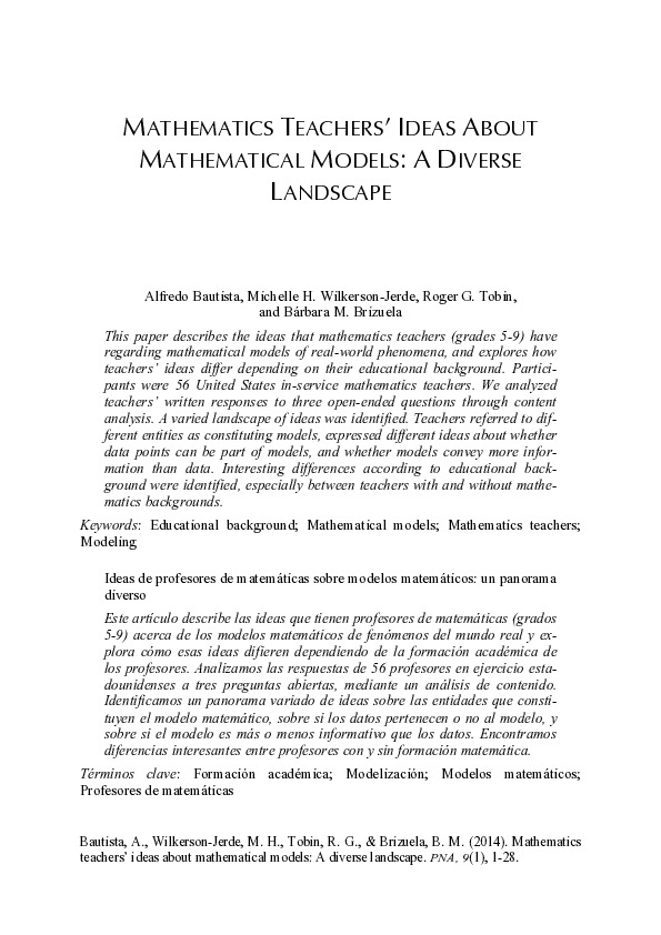 Mathematics teachers’ ideas about mathematical models: a diverse ...
