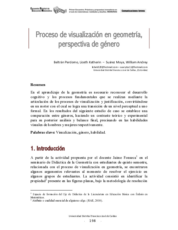 Proceso de visualización en geometría, perspectiva de género - Funes