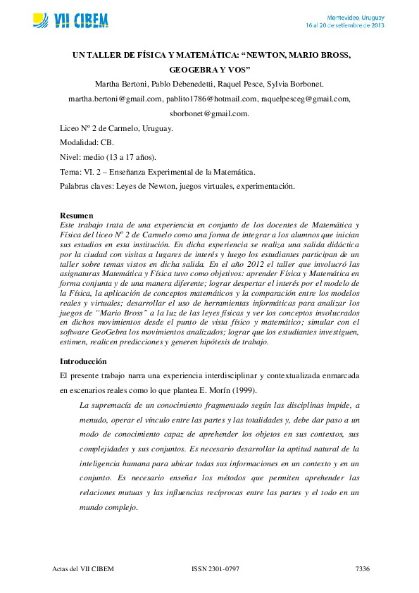 Un taller de física y matemática: “Newton, Mario Bross, GeoGebra y vos ...