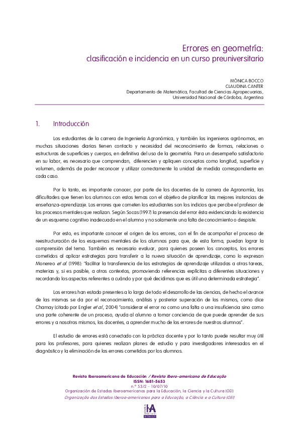Errores en geometría: clasificación e incidencia en un curso ...