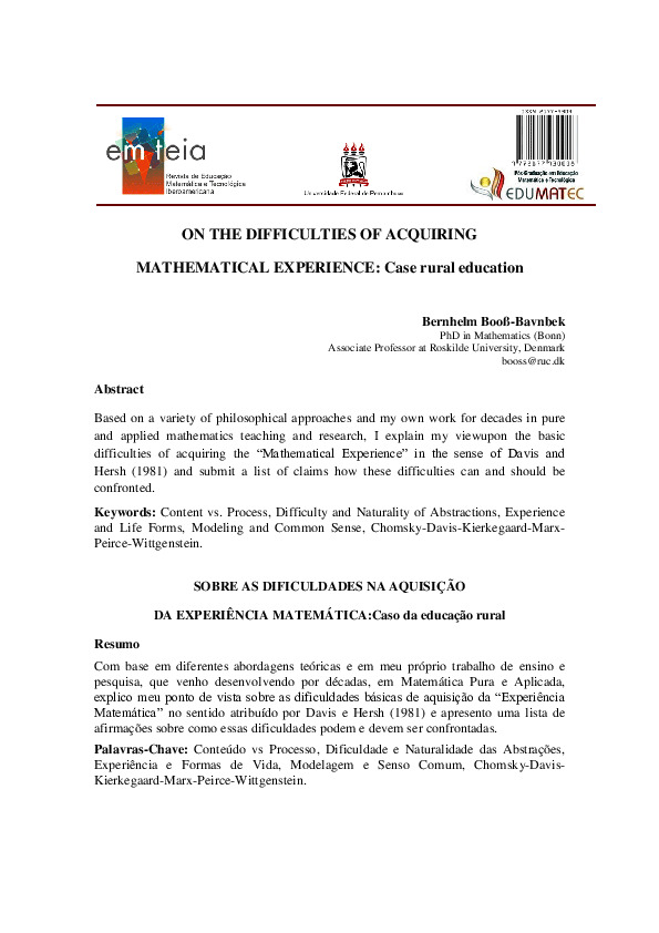 On the difficulties of acquiring mathematical experience: case rural ...