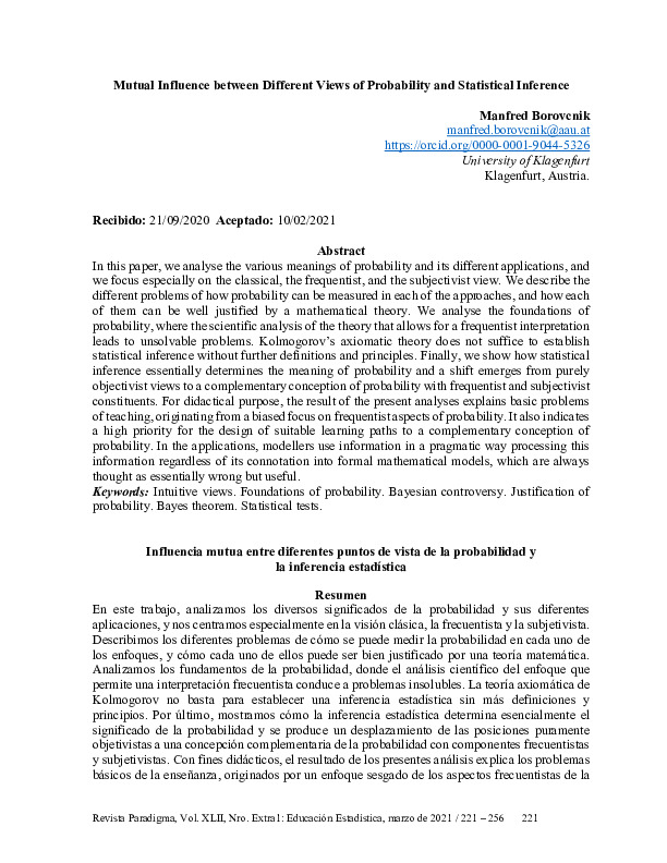 Mutual influence between different views of probability and statistical ...