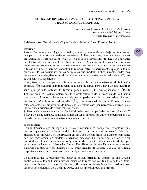 La transformada Z como una discretización de la transformada de Laplace ...