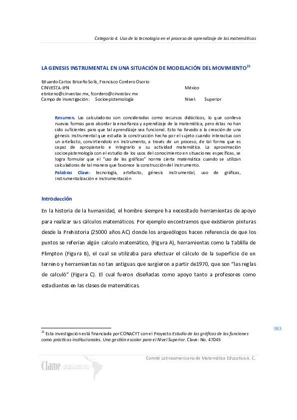 La genesis instrumental en una situación de modelación del movimiento ...