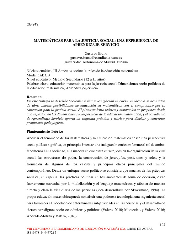 Matemáticas para la justicia social: una experiencia de aprendizaje-servicio - Funes