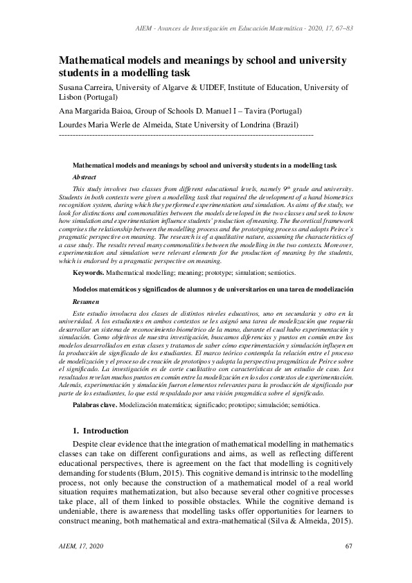 Mathematical models and meanings by school and university students in a ...