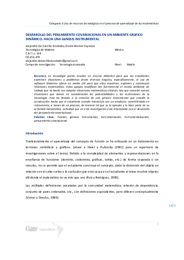 Desarrollo del pensamiento covariacional en un ambiente gráfico ...