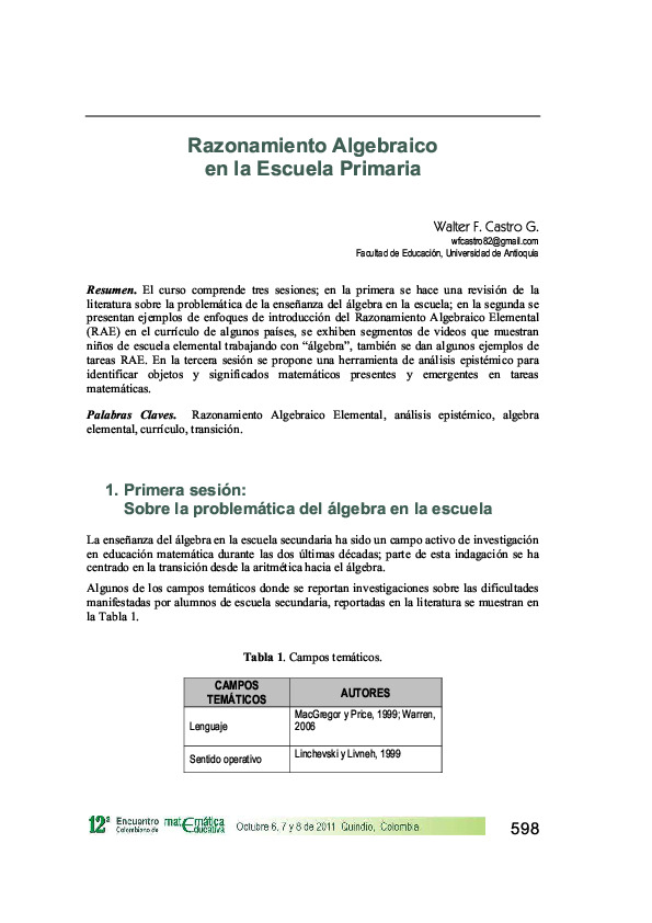Razonamiento algebraico en la escuela primaria - Funes