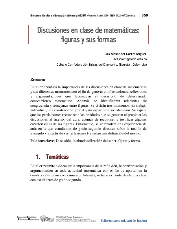 Discusiones en clase de matemáticas: figuras y sus formas - Funes