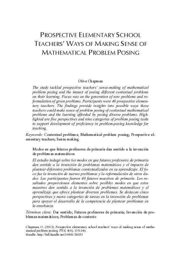 Prospective Elementary School Teachers’ Ways of Making Sense of ...