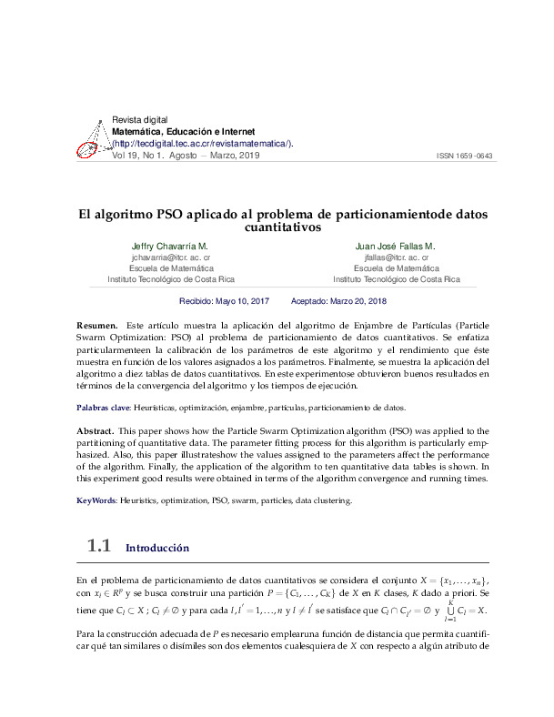 El algoritmo PSO aplicado al problema de particionamiento de datos ...