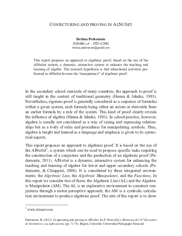 Conjecturing and proving in AlNuSet - Funes