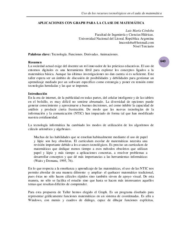 Aplicaciones con Graph para la clase de matemática - Funes