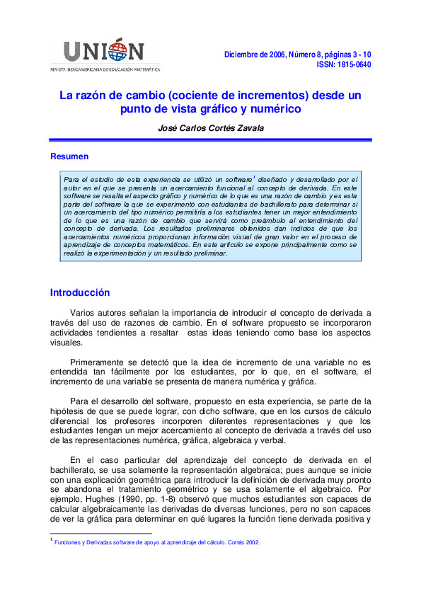 La razón de cambio (cociente de incrementos) desde un punto de vista gráfico y numérico - Funes