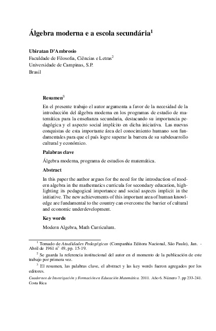 Álgebra moderna e a escola secundária - Funes