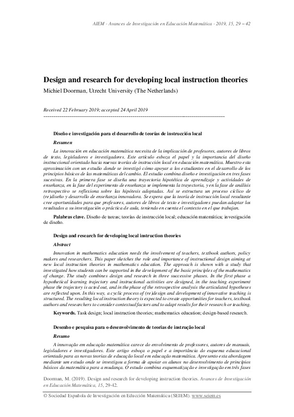 Design and research for developing local instruction theories - Funes