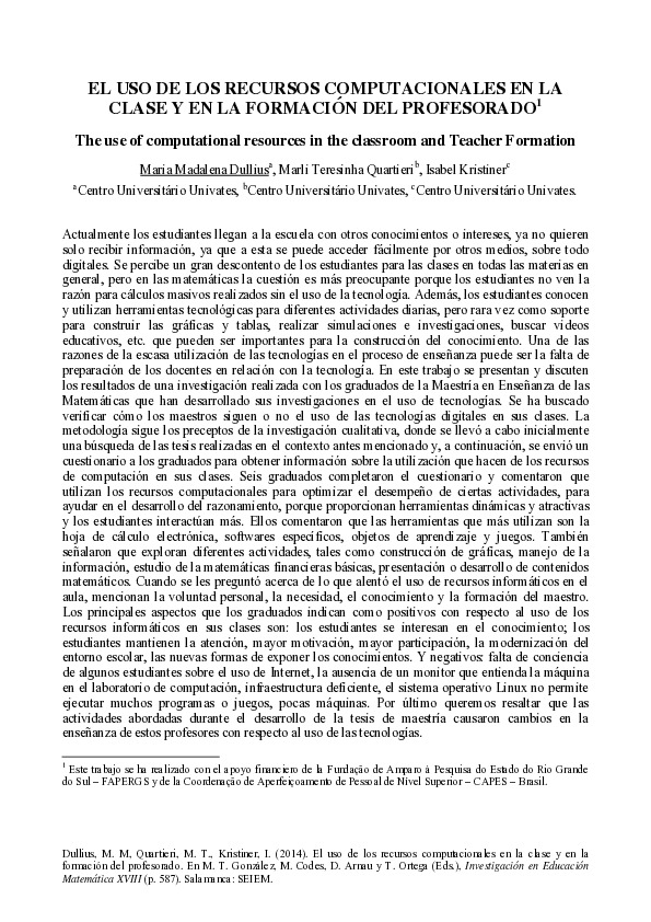 El uso de los recursos computacionales en la clase y en la formación ...