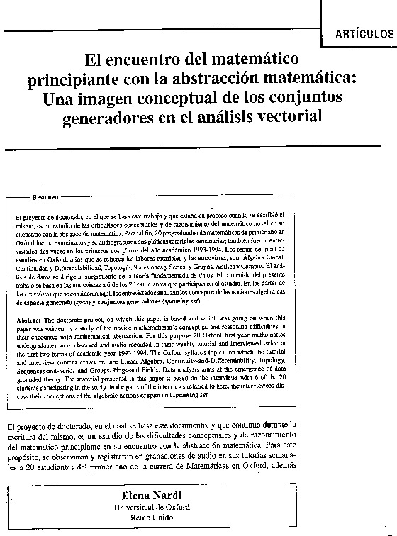 El encuentro del matemático principiante con la abstracción matemática ...