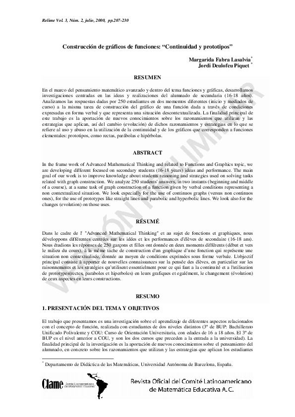Construcción de gráficos de funciones: "continuidad y prototipos" - Funes