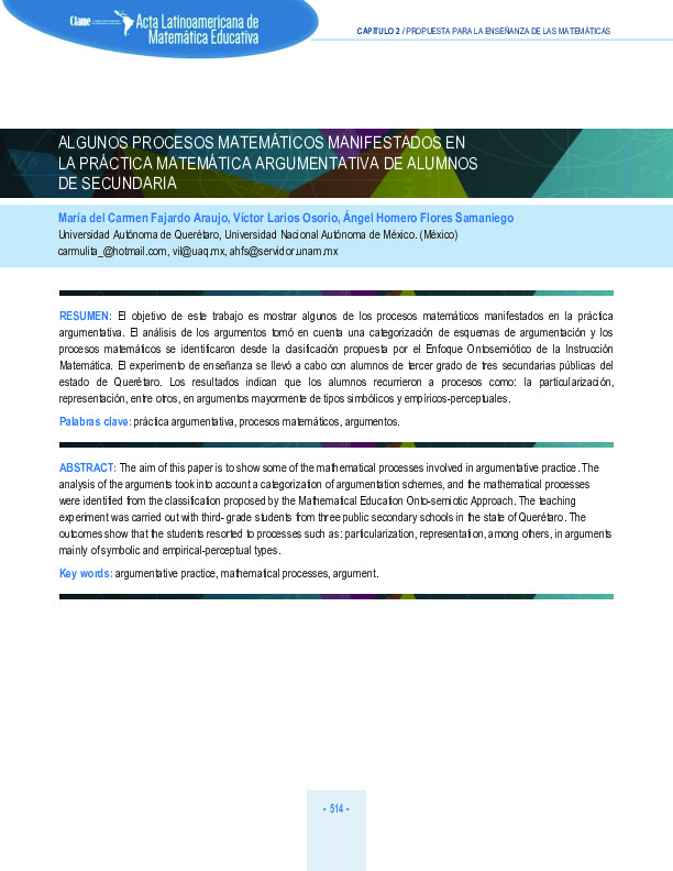 Algunos procesos matemáticos manifestados en la práctica matemática ...