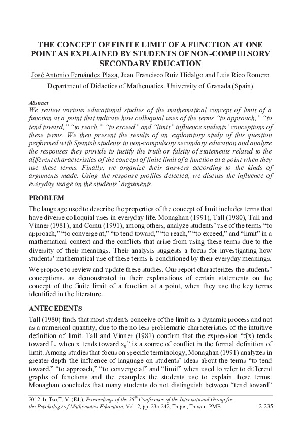 The concept of finite limit of a function at one point as explained by ...