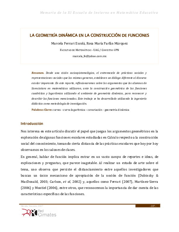 La geometría dinámica en la construcción de funciones - Funes