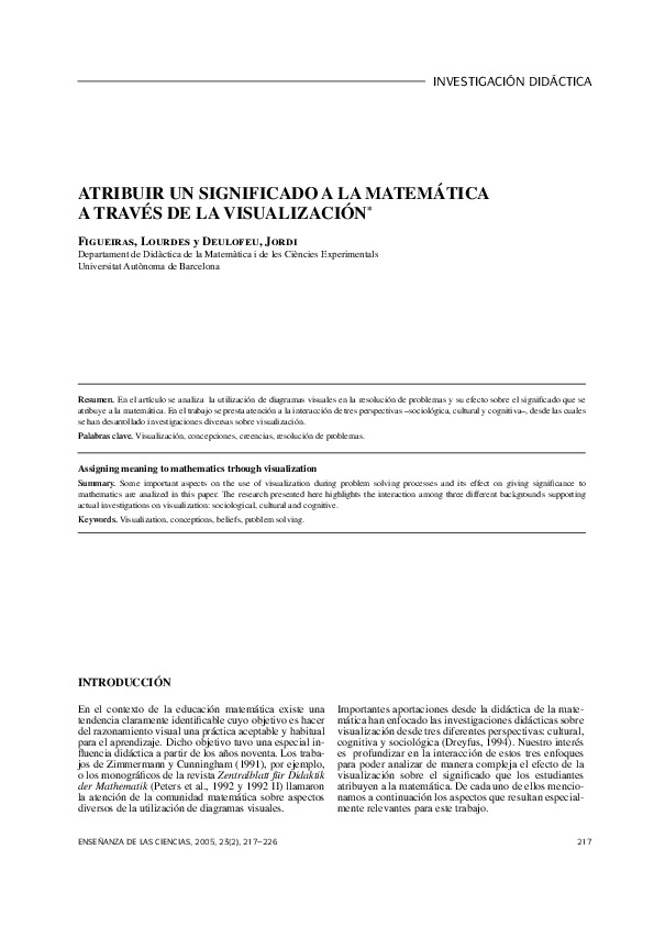 Atribuir un significado a la matemática a través de la visualización ...