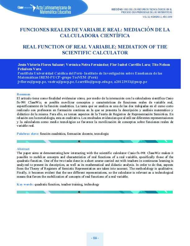 Funciones reales de variable real: mediación de la calculadora científica - Funes