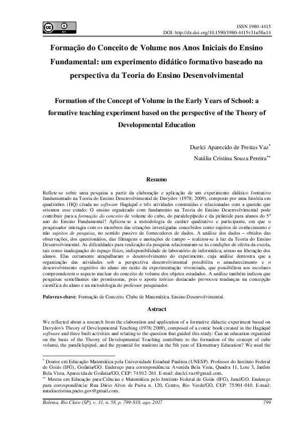 Formação do conceito de volume nos anos iniciais do ensino fundamental ...