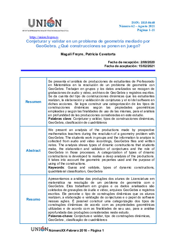 Conjeturar y validar en un problema de geometría mediado por GeoGebra ...