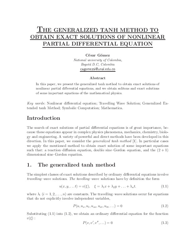 The generalized tanh method to obtain exact solutions of nonlinear partial differential equation ...
