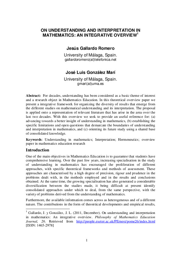 On understanding and interpretation in mathematics: An integrative ...