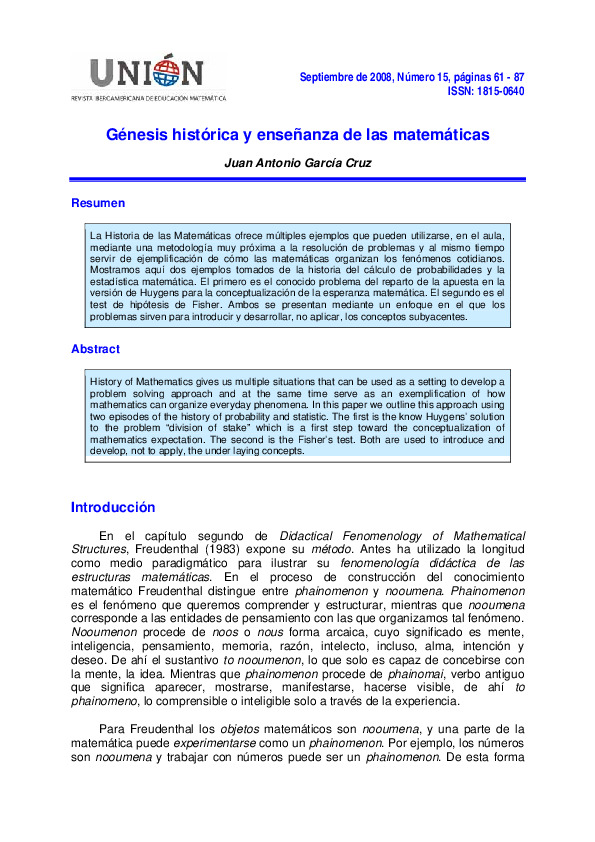 Génesis histórica y enseñanza de las matemáticas - Funes