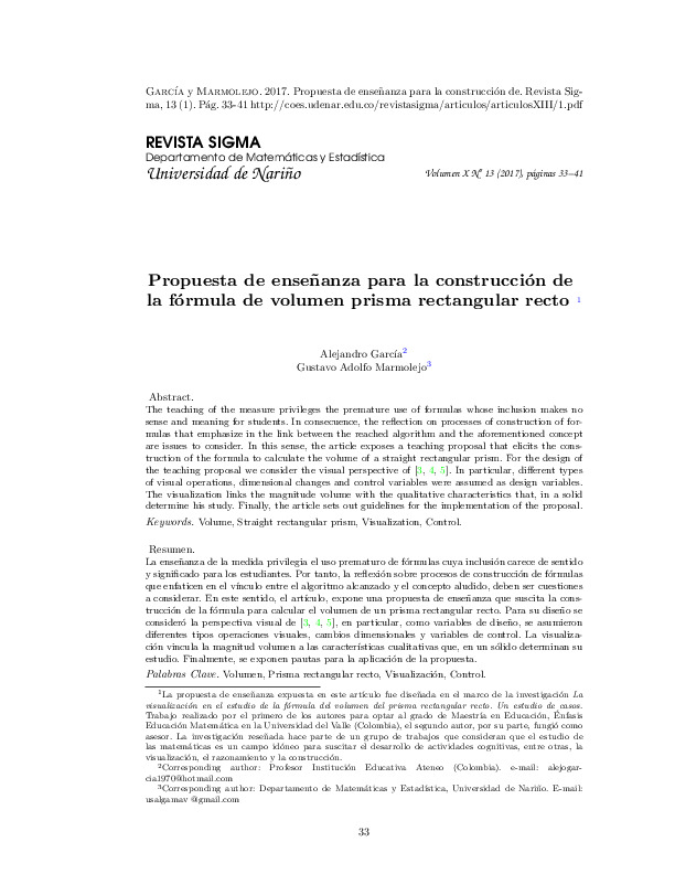 Propuesta de enseñanza para la construcción de la fórmula de volumen ...